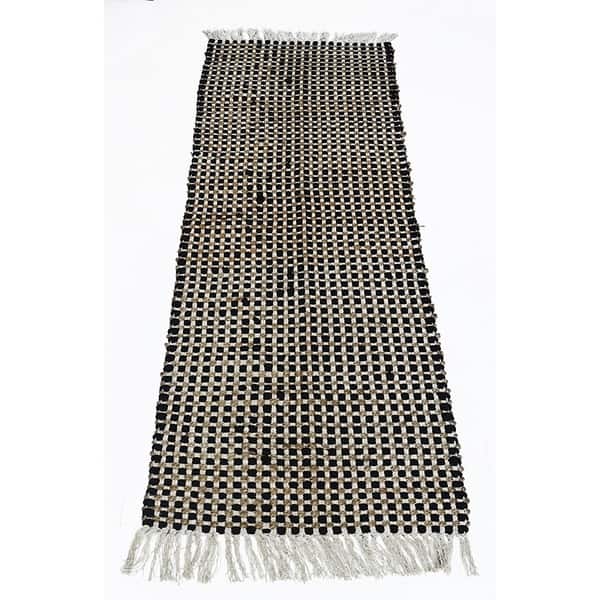 Grid Pattern Jute/Cotton Chindi Monterey Chindi Rug, Black - 6' Runner ...