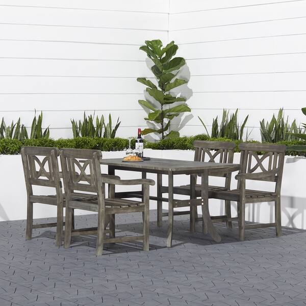 Surfside Rectangular Table and Armchair 5-piece Outdoor Hand-scraped ...