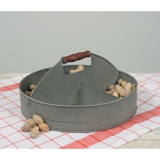 Benzara Galvanized Divided Serving Tray With Wood Handle, Gray - Bed ...