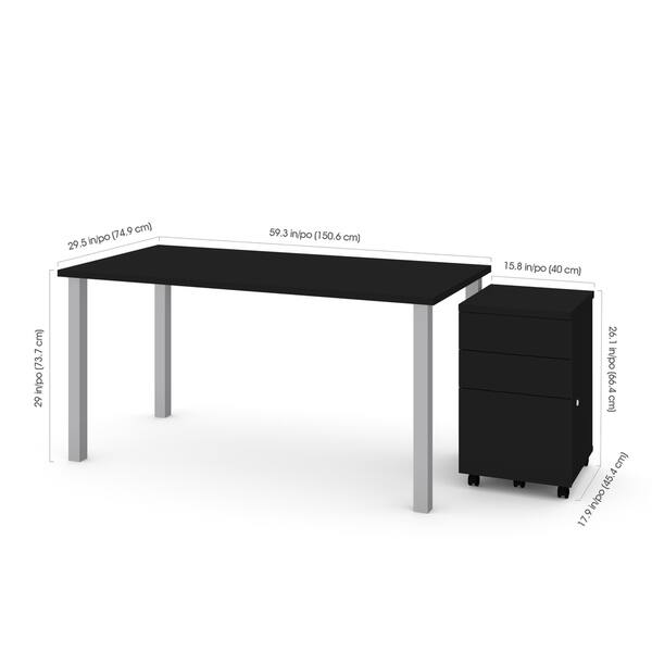 Bestar 2-Piece 30" x 60" Table with Square Metal Legs and Assembled ...