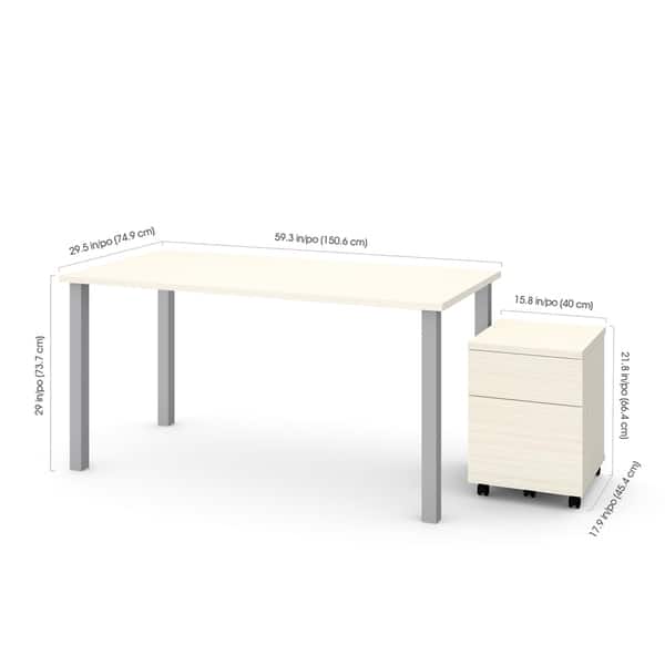 Bestar 2-Piece 30" x 60" Table with Square Metal Legs and Mobile Filing ...