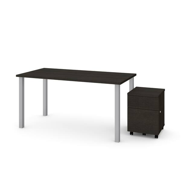 Bestar 2-Piece 30" x 60" Table with Square Metal Legs and Mobile Filing ...