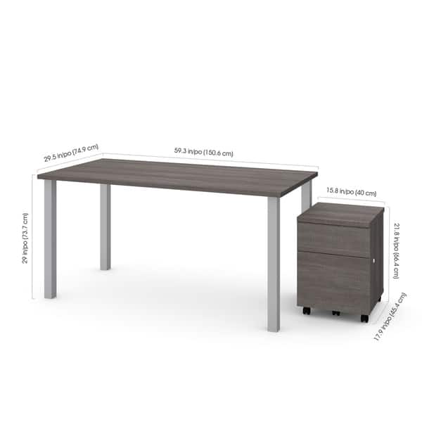 Bestar 2-Piece 30" x 60" Table with Square Metal Legs and Mobile Filing ...