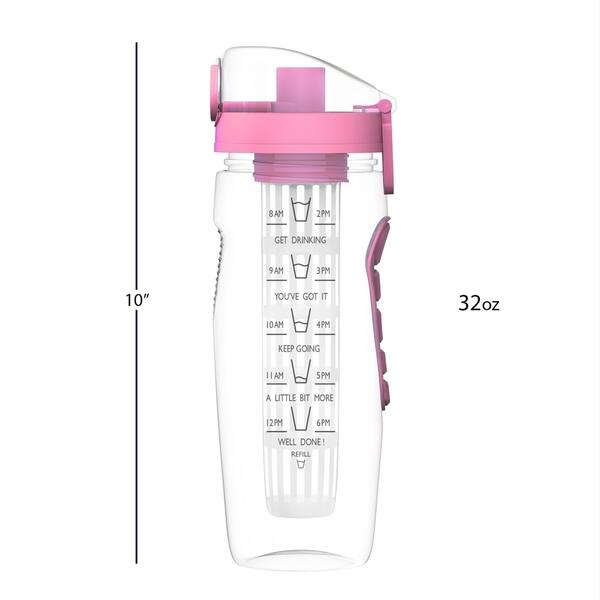 Infusion Water Bottle with Time Marker- 32 Ounce with Leakproof Lid ...