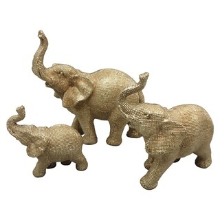 Resin Elephant Family Figurine with Spiked Texture, Set of 3, Gold ...