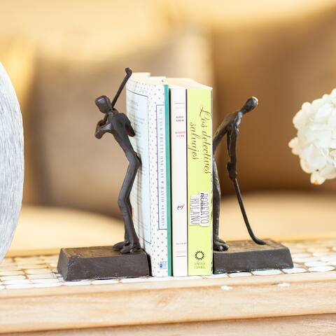 Men Pushing Metal Bookend Set - Overstock - 17630093