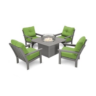 Polywood Vineyard 5 Piece Conversation Set With Fire Pit Table Bed