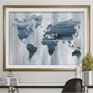 Textural World Map-Premium Framed Print - blue, green, white, black ...