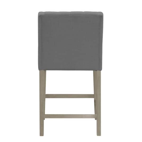 Set of 2 Aled Grey Fabric Counter Stool with Wings and Tufted Buttons ...