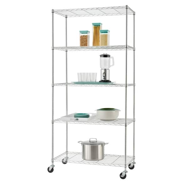 TRINITY EcoStorage? 5-Tier 36" x 18" x 76" Wire Shelving Rack w/ Wheels ...