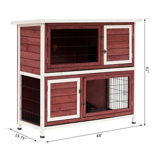Pawhut 48" Enclosed 2 Story Wooden Rabbit Hutch with Pull Out Tray and ...