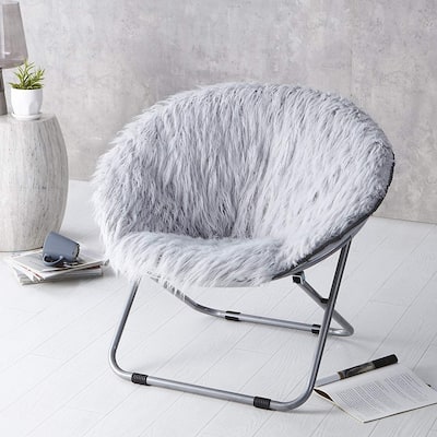 Faux Fur Moon Chair - Glacier Gray by DormCo - Overstock - 22464412