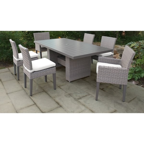Monterey Rectangular Outdoor Patio Dining Table with 4 Armless Chairs and 2 Chairs w/ Arms - Bed ...