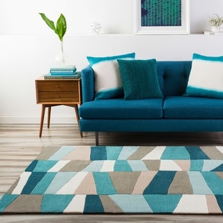 Hand-Tufted Geometric Contemporary Teal/Brown Area Rug - 6' x 9' - Bed ...