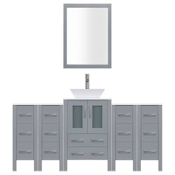 84" Modern Bathroom Vanity Set with Mirror and Sink LV2-C9-84-G (Gray ...