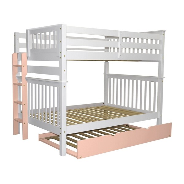 Bedz King Bunk Beds Full over Full Mission Style with a Pink End Ladder and a Twin Pink Trundle White Bed Bath Beyond 22548821