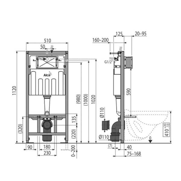 Alca Plast Concealed Water Tank for Wall Hung Toilets AM1120 Ecology ...