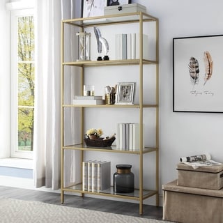Florh Glass Shelves Gold Bookcase - On Sale - Bed Bath & Beyond - 22578295