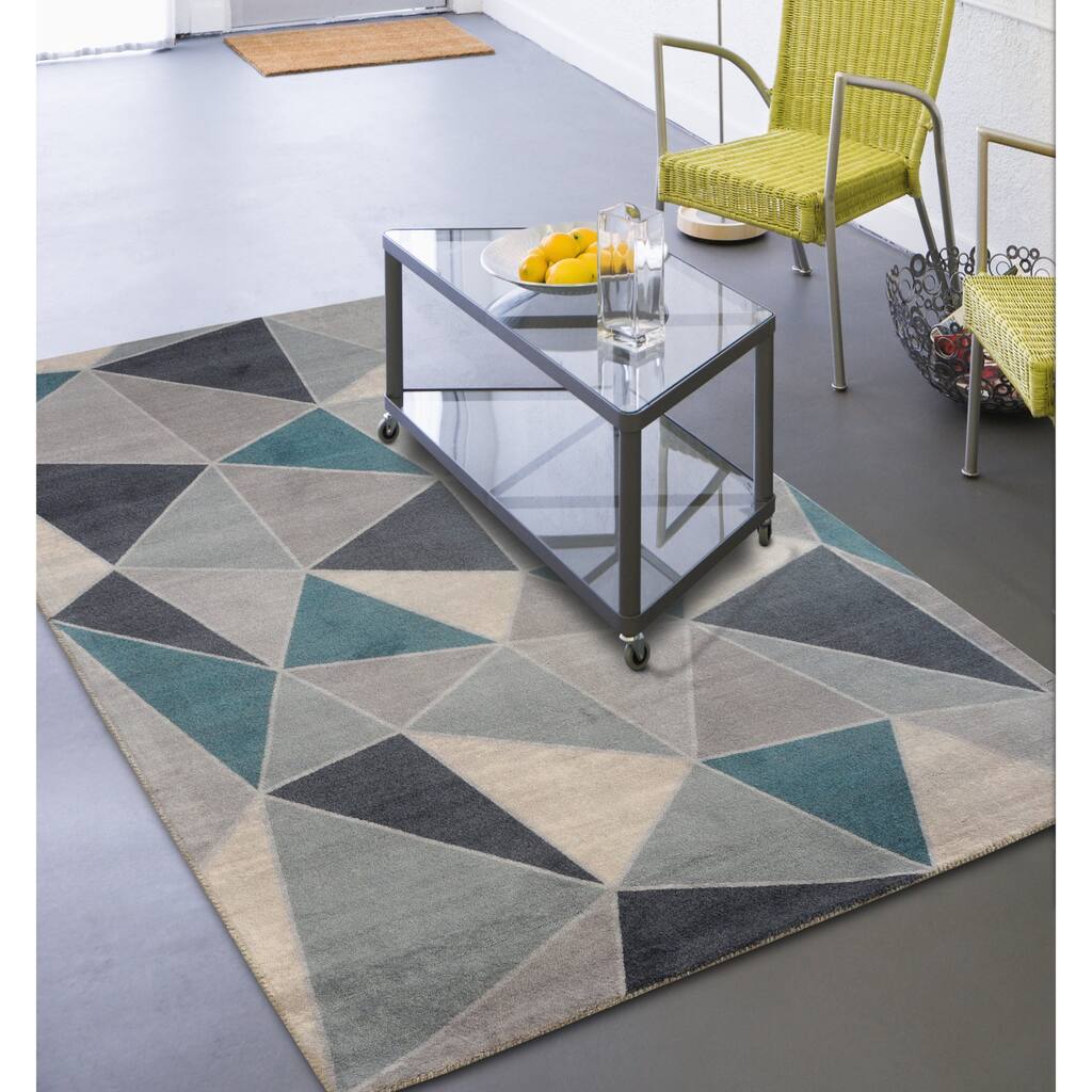 Rugsmith Teal Confetti Mid-Century Modern Geometric Area Rug - 7'6" x 9 ...