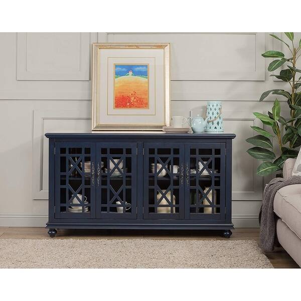 Wooden TV Stand With Trellis Detailed Doors, Blue - On Sale - Bed Bath ...