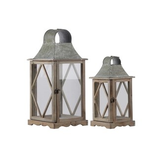 UTC23805: Wood Square Lantern with Metal Top, Ring Handle and Side ...