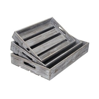 Gray Wood Slatted Trays (Set of Three) - Bed Bath & Beyond - 22698059