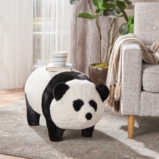 Christopher Knight Home Jotham Kid's Faux Fur White/Black Panda Ottoman ...