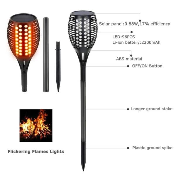 Solar Powered Torch Light Flickering Flame Light For Outdoor With ...