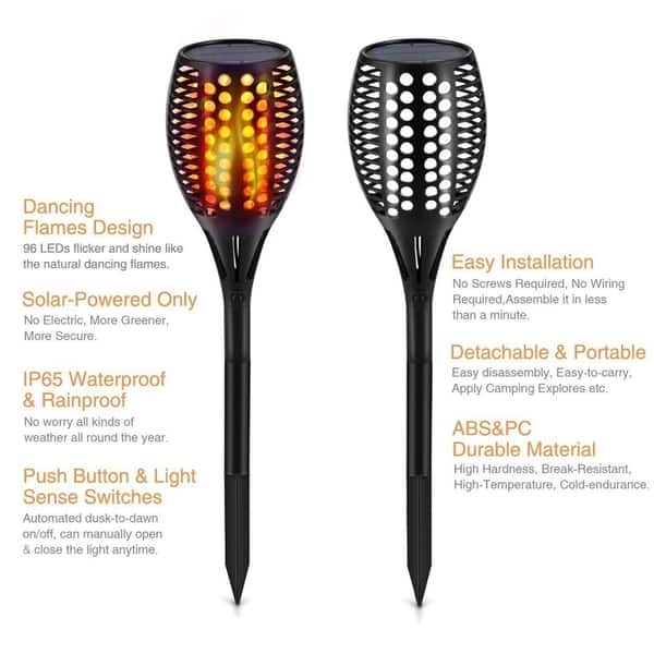 Solar Powered Torch Light Flickering Flame Light For Outdoor With ...