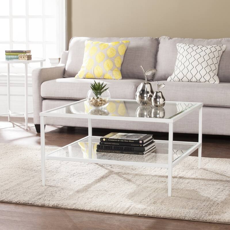 SEI Furniture Lakeridge Square Metal/Glass Cocktail Table - White ...