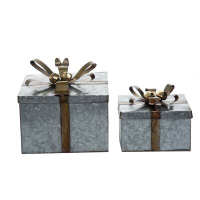Galvanized Metal Square Gift Box Set of 2 - Overstock - 22730332
