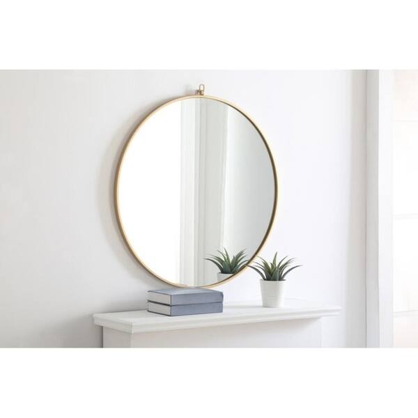 Strick & Bolton Patti Metal 32-inch Round Mirror with Decorative Hook ...