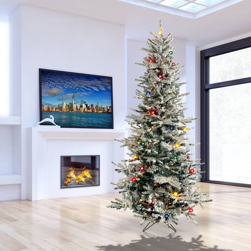 Pre-Lit 7.5 Ft. Slim Flocked Vail Tree - Overstock - 22736366