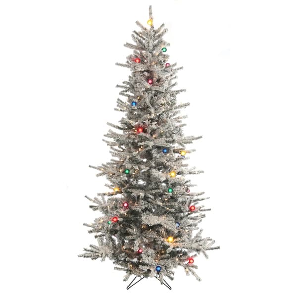 Pre-Lit 7.5 Ft. Slim Flocked Vail Tree with G40 Multi-lights - Bed Bath ...