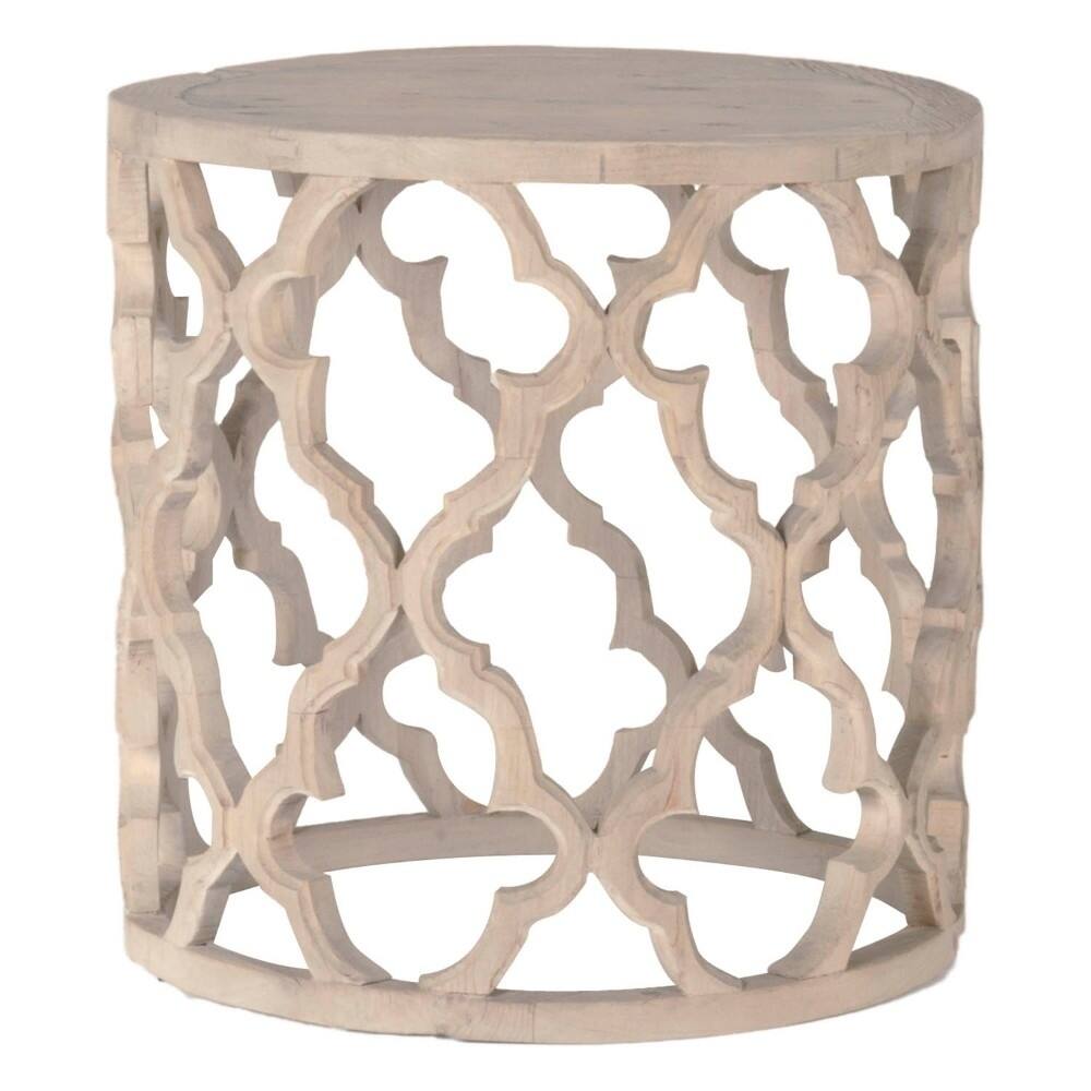 Round End Table In Wood With Quatrefoil Design, Brown - Overstock ...