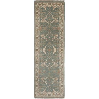 Hand-knotted Royal Ushak Olive Green Wool Rug - 2'6" x 8'0" Runner/2'6 ...