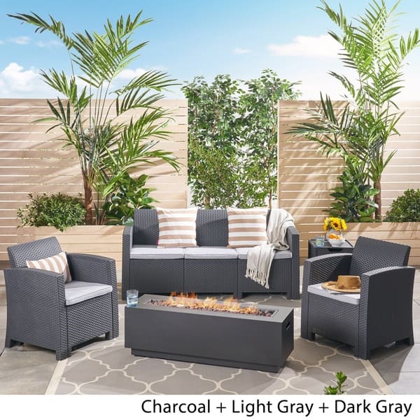 Rensing Outdoor 5-Seater Wicker Fire Pit Chat Set by Christopher Knight ...