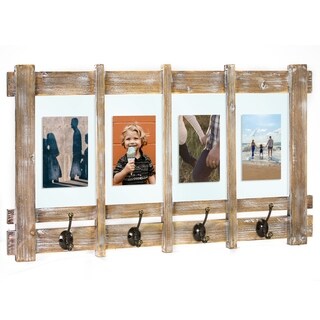 American Art Decor Rustic Wood Coat Rack with Picture Frames ...