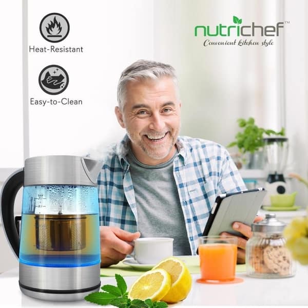 NutriChef PKWTK75 Digital Hot Water Glass Kettle with Tea Filter ...