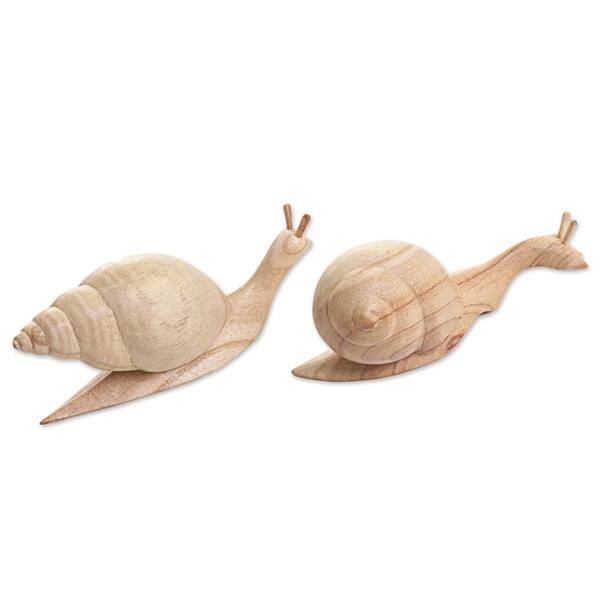 Handmade Shells Aside (Pair) Wood Snail Sculptures (Indonesia) - Bed ...