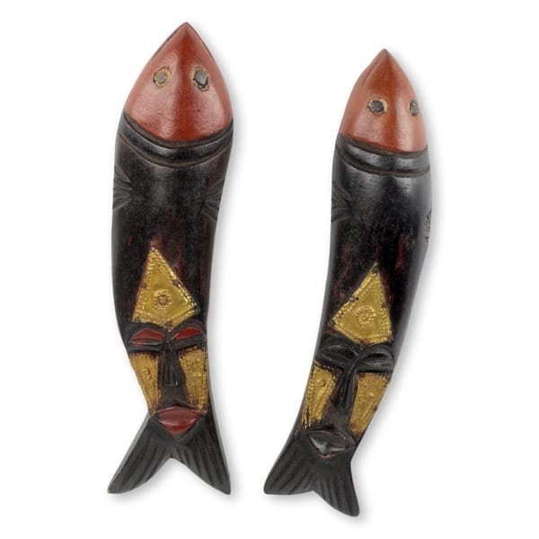 Handmade Brother Fish (Pair) African Wood Masks (Ghana) - Bed Bath ...