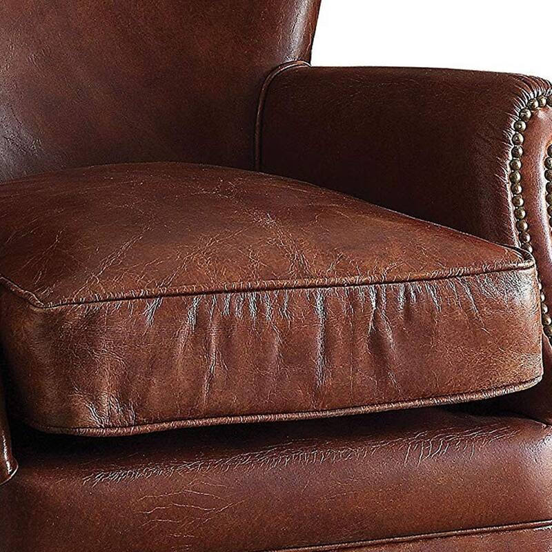 Leather Upholstered Accent Chair With Nail head Trim, Dark Brown ...