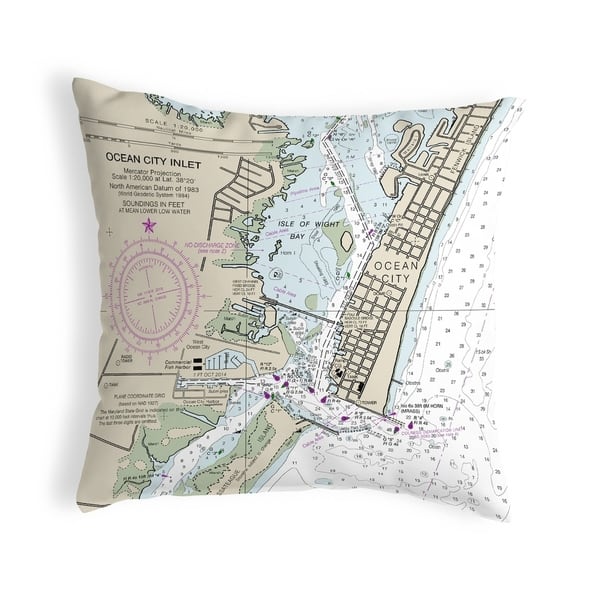 Ocean City Inlet, VA Nautical Map Noncorded Pillow - Bed Bath & Beyond ...