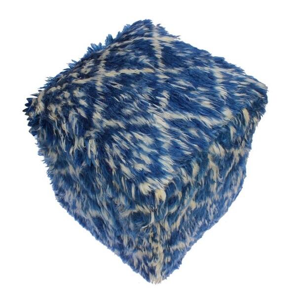 Arshs Corine Blue/Ivory Morrocan Wool Upholstered Handmade Ottoman (18 ...