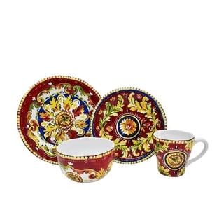 222 Fifth Oberon Red 16 Piece Dinnerware Set, Service for 4 - Bed Bath ...