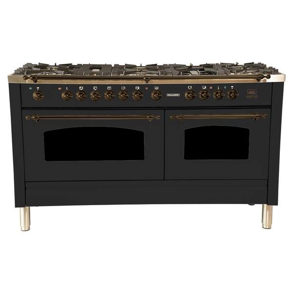 HALLMAN 60" Dual Fuel Italian Range, Bronze Trim in Matte Graphite ...