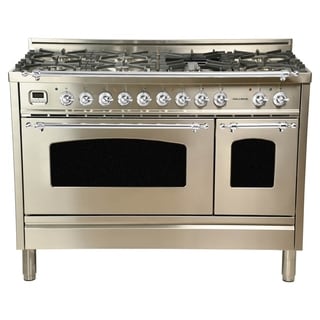 HALLMAN 48" Dual Fuel Italian Range, LP Gas, Chrome Trim in Stainless ...