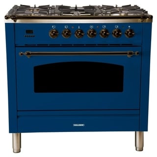 HALLMAN 36" Dual Fuel Italian Range, LP Gas, Bronze Trim in Blue - Bed ...