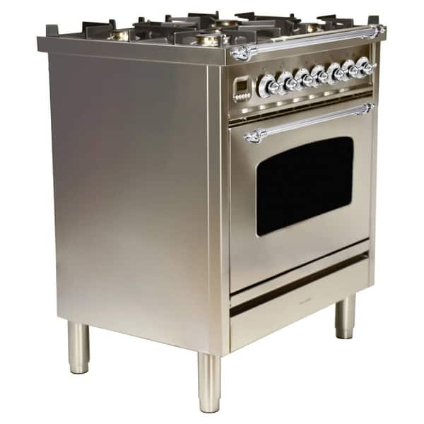 HALLMAN 30" Italian Gas Range, Chrome Trim in Stainless Steel - Bed ...