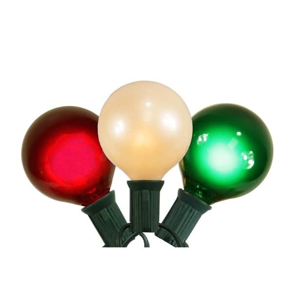 Set of 15 Red White and Green Satin G50 Globe Christmas Lights - Green ...
